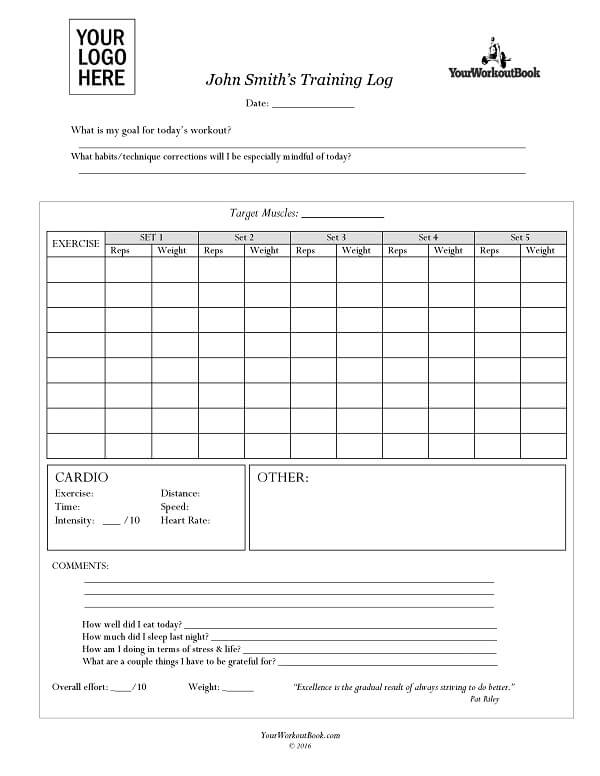 Free Customized Training Log For Your Clients PDF Download 